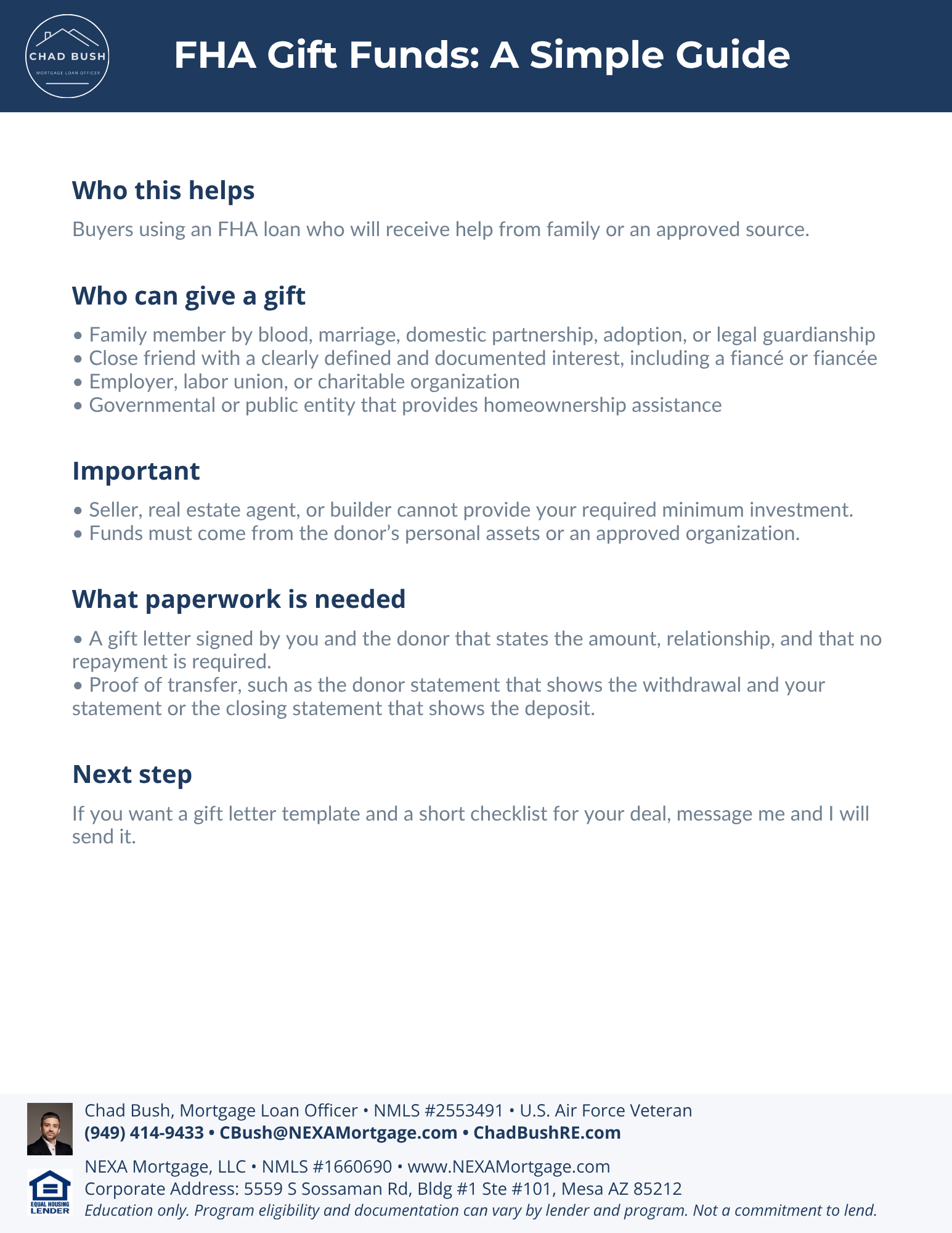 FHA Gift Funds: A Simple Guide - Chad Bush, Mortgage Loan Officer